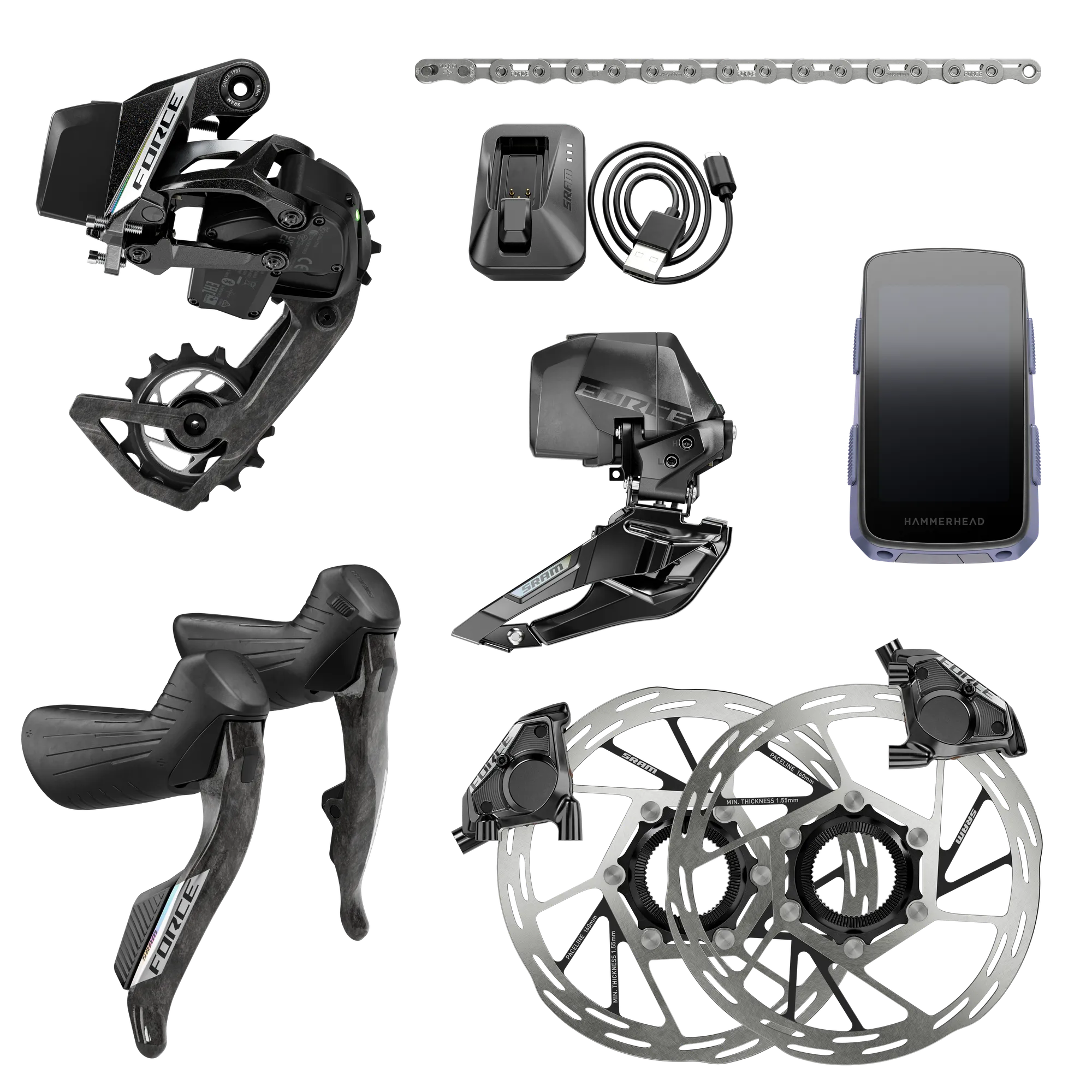 SRAM FORCE E TAP AXS E1 2X Groupset HIDRO FLAT MOUNT CL WITH HAMMERHEAD ...